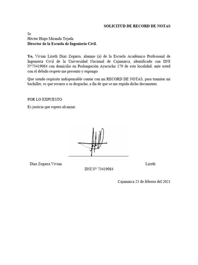 Solicitud de Record de Notas | PDF