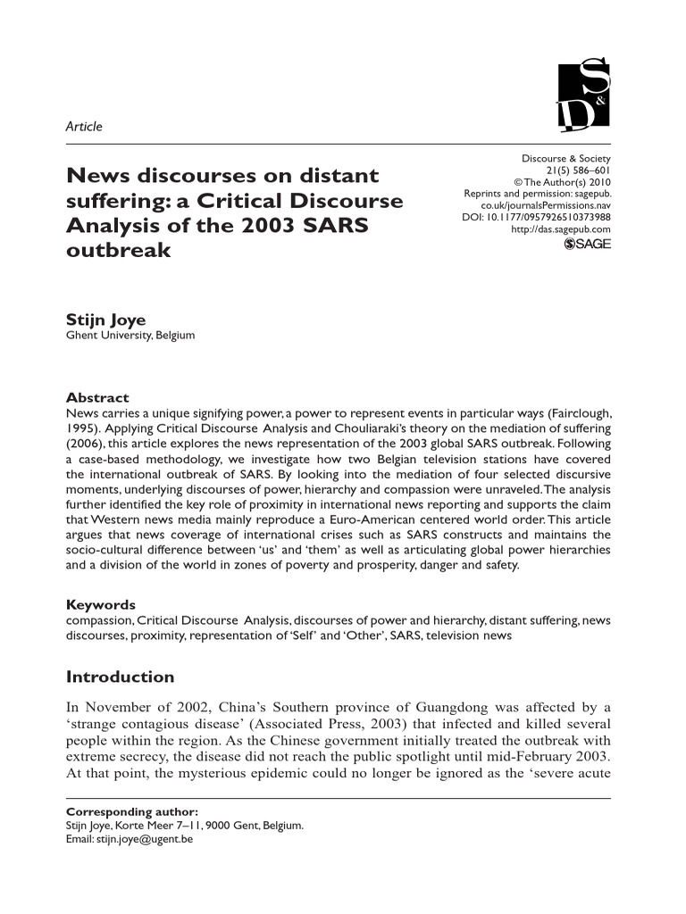 News Discourses On Distant Suffering A Critical Discourse Analysis of ...