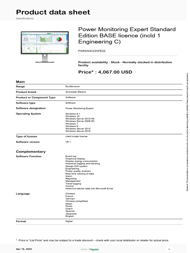 EcoStruxure™ Power Monitoring Expert 8.2 - PSWSANCZZSPEZZ | PDF | Microsoft Windows | Software