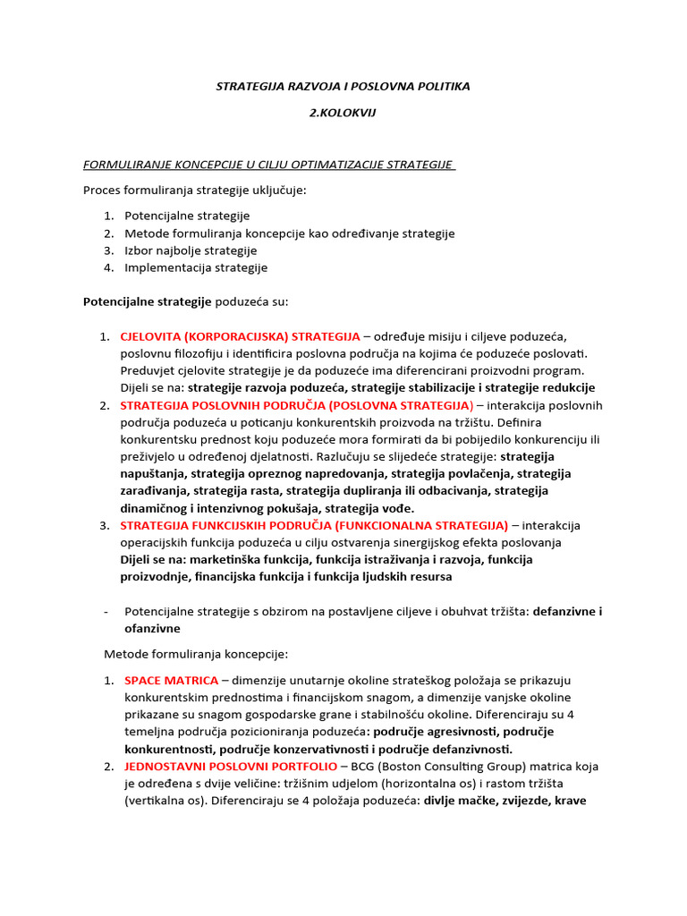 Skripta 2.kolokvij Strategija | PDF