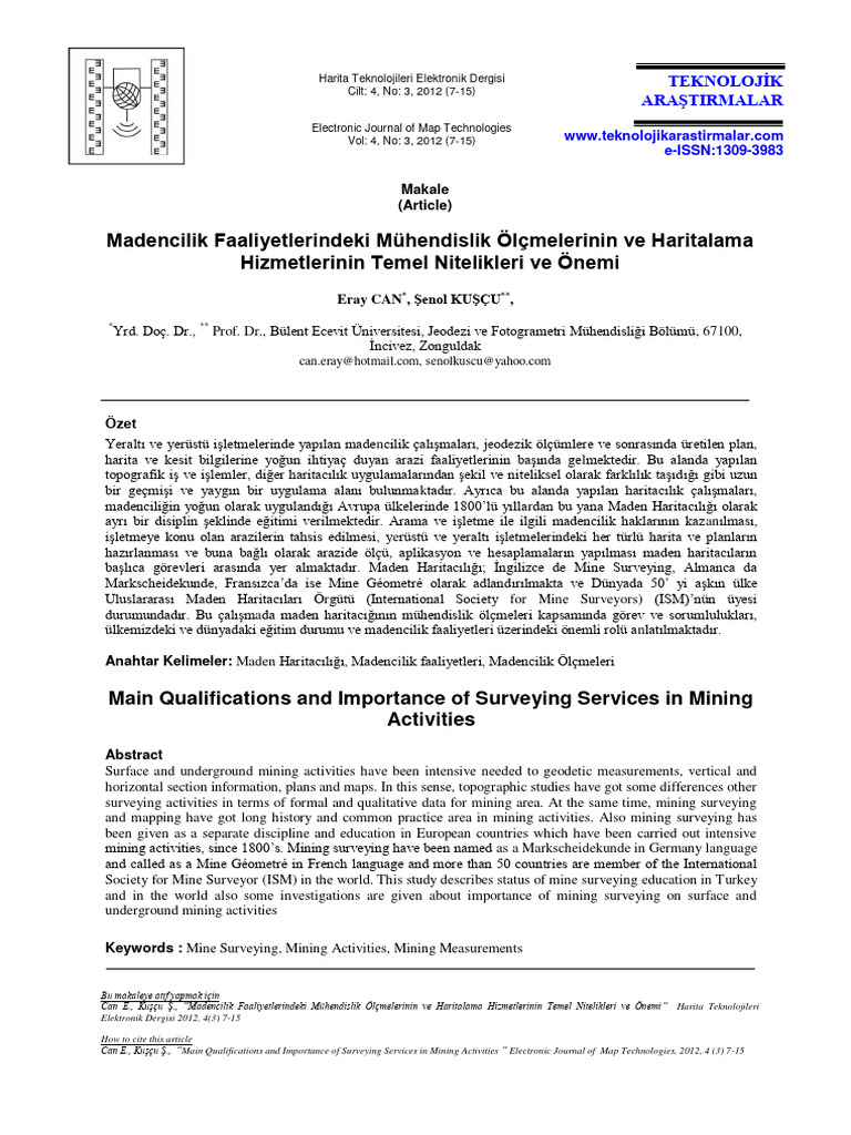 Madencilik Faaliyetlerindeki M - Hendislik - L - Melerinin Ve Haritalama Hizmetlerinin Temel ...