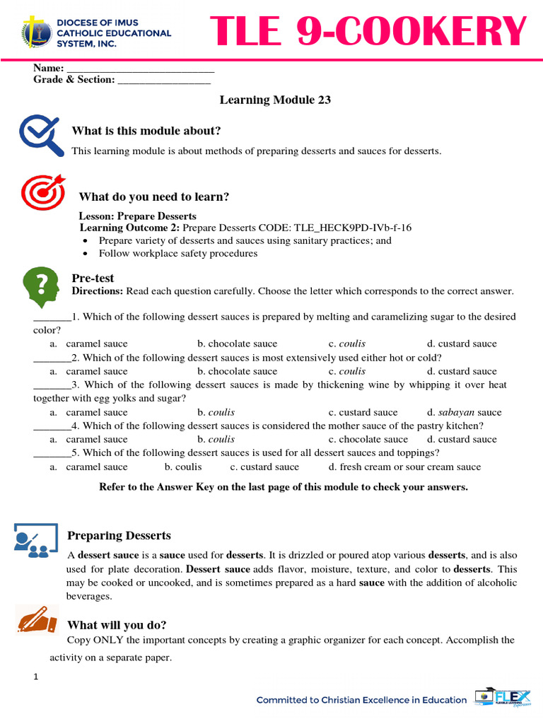 Module 23 - Cookery 9 Revised | PDF | Custard | Desserts