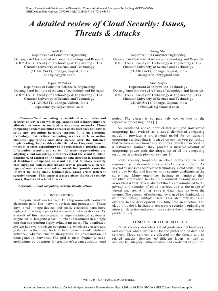 A Detailed Review Of Cloud Security Issues Threats And Attacks Pdf
