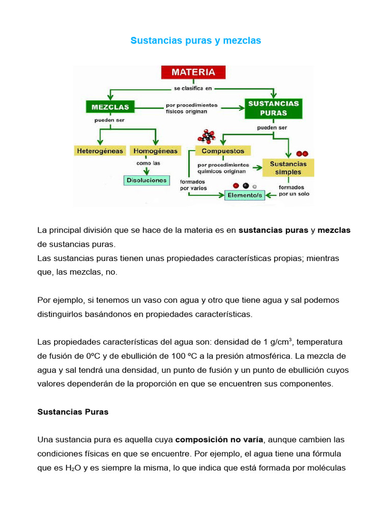 Sustancias Puras y Mezclas: Guía Básica | PDF | Concentración | Mezcla