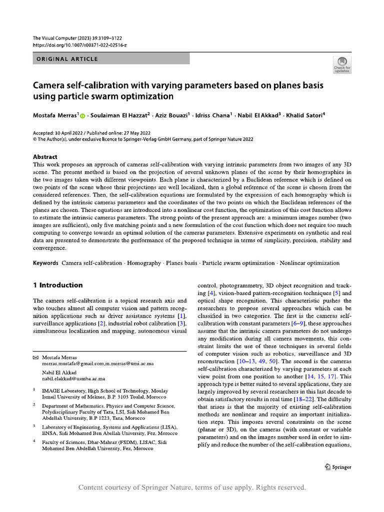 2022 Camera Self Calibration With Varying Parameters Ba Pdf 