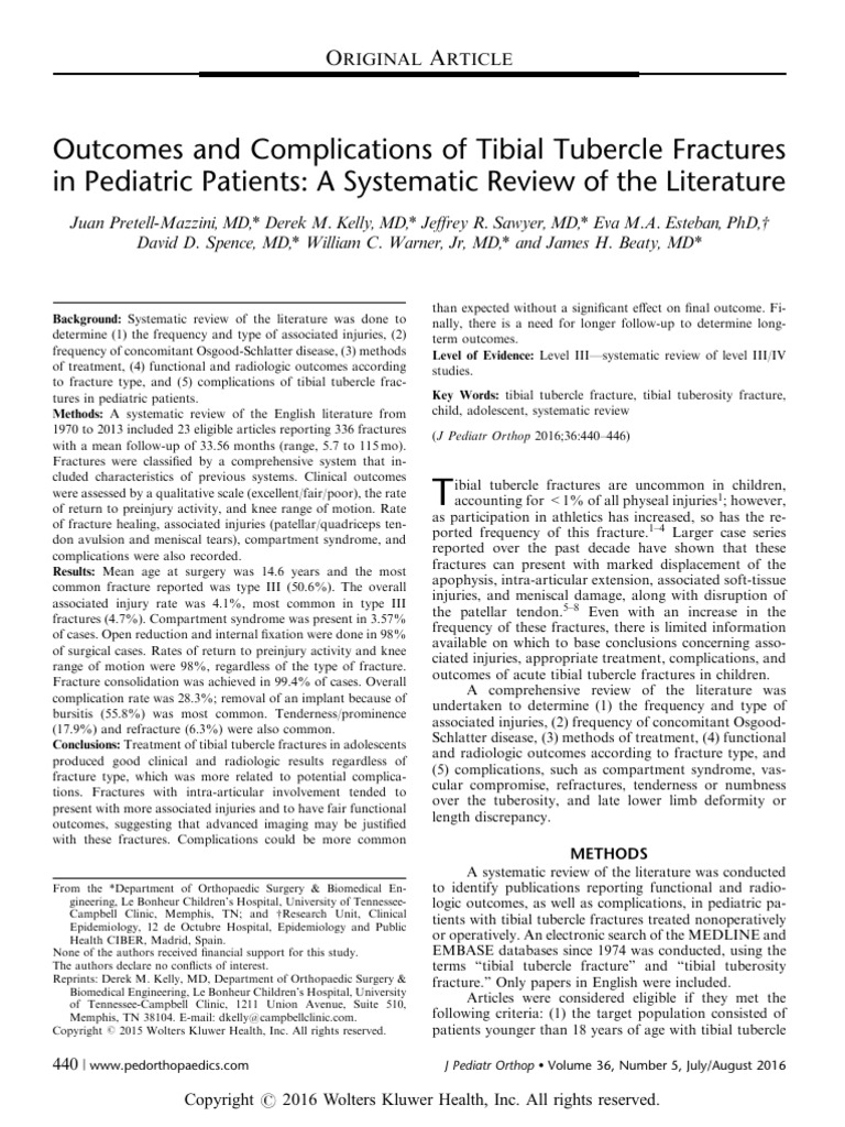 Tibial Tubercle Fractures in Pediatric Patients | PDF | Systematic ...