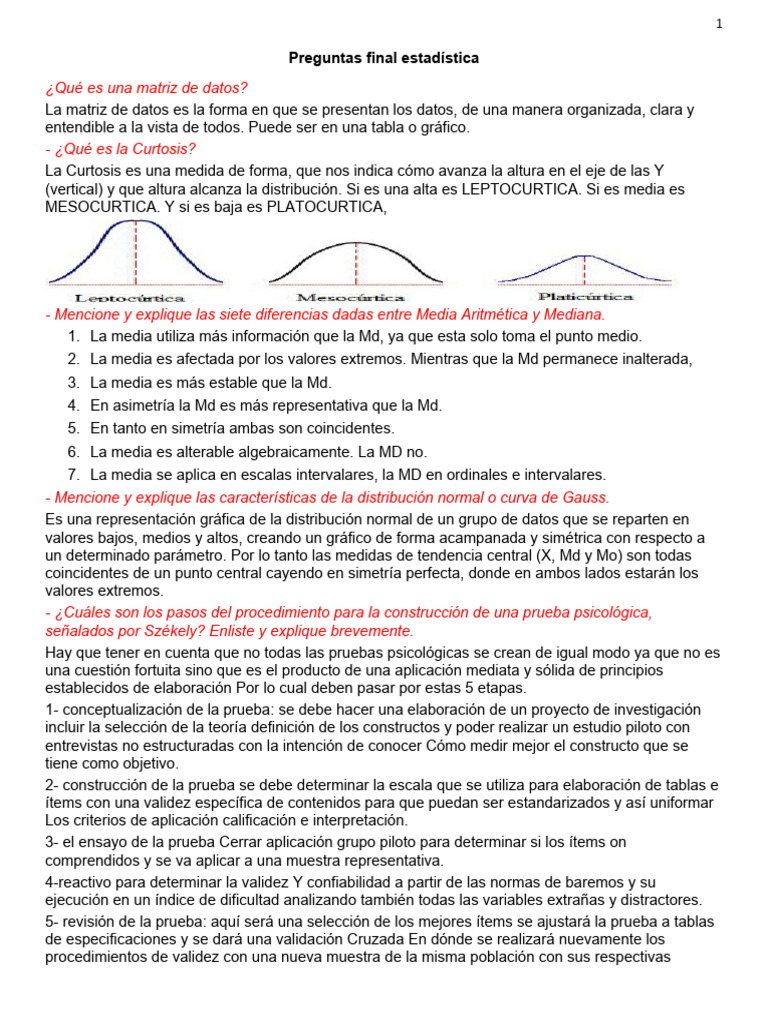Preguntas Final Estadística | Descargar gratis PDF | Probabilidad | Media