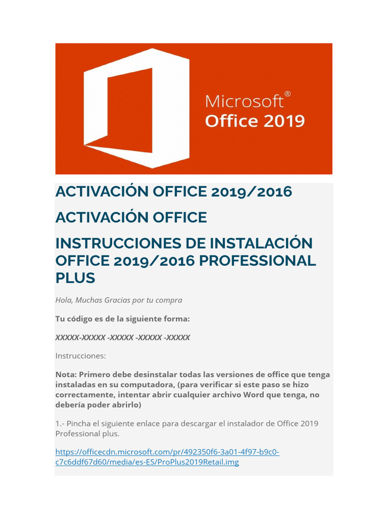Activación Office 2019 & 2016 | PDF | Microsoft Office | Microsoft Word