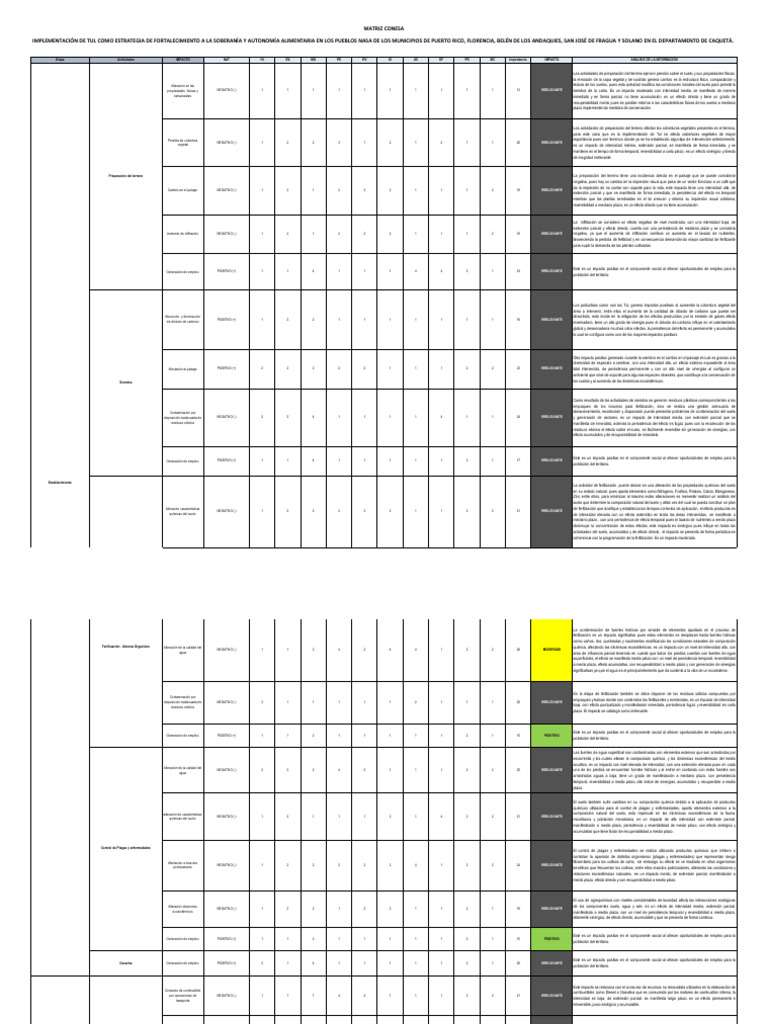Matriz de Impactos CONESA | PDF | Fertilizante | Suelo