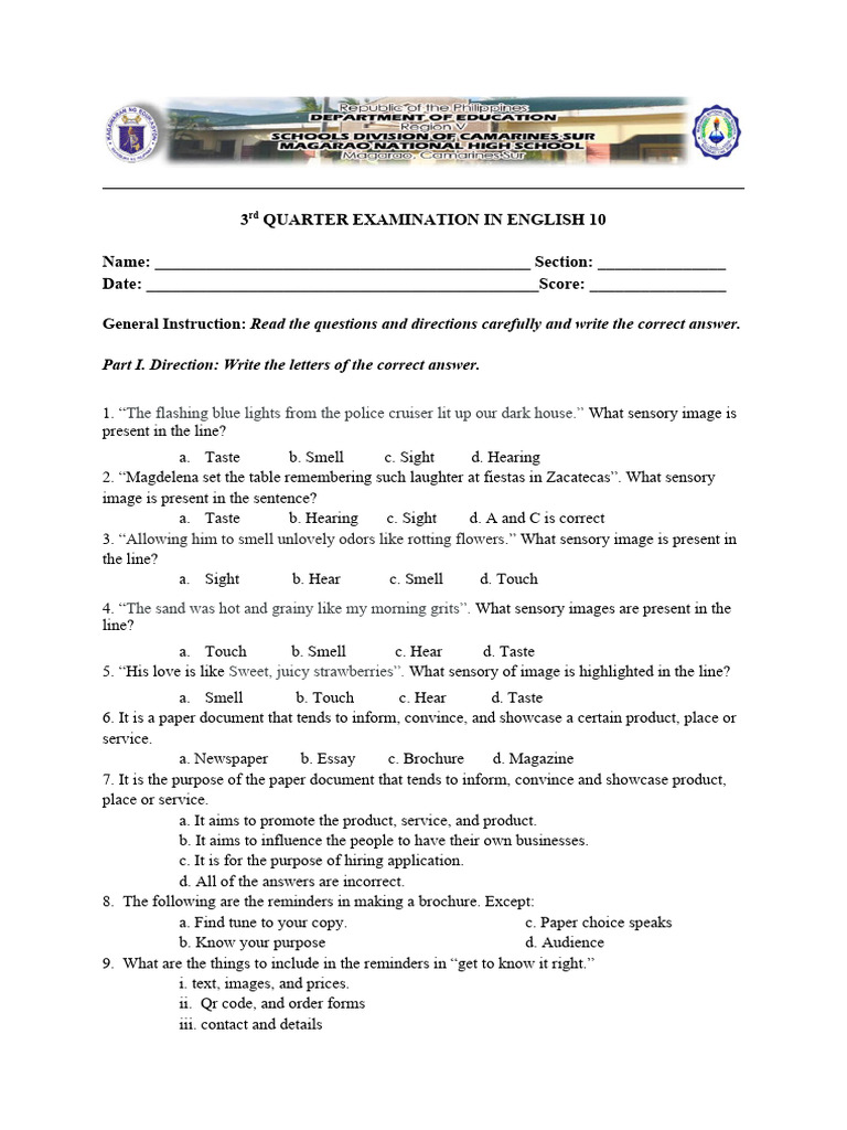 3rd Quarter Examination Grade 10 | PDF | Adverb | Adjective