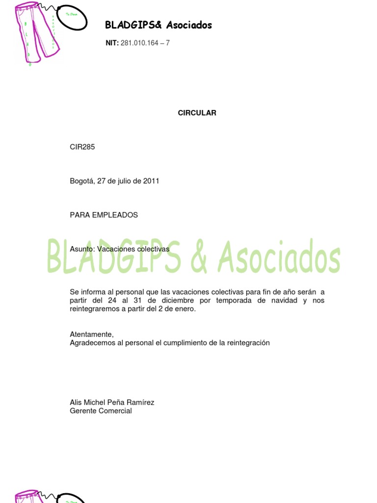 Ejemplo de Circular Interna para Empleados | PDF