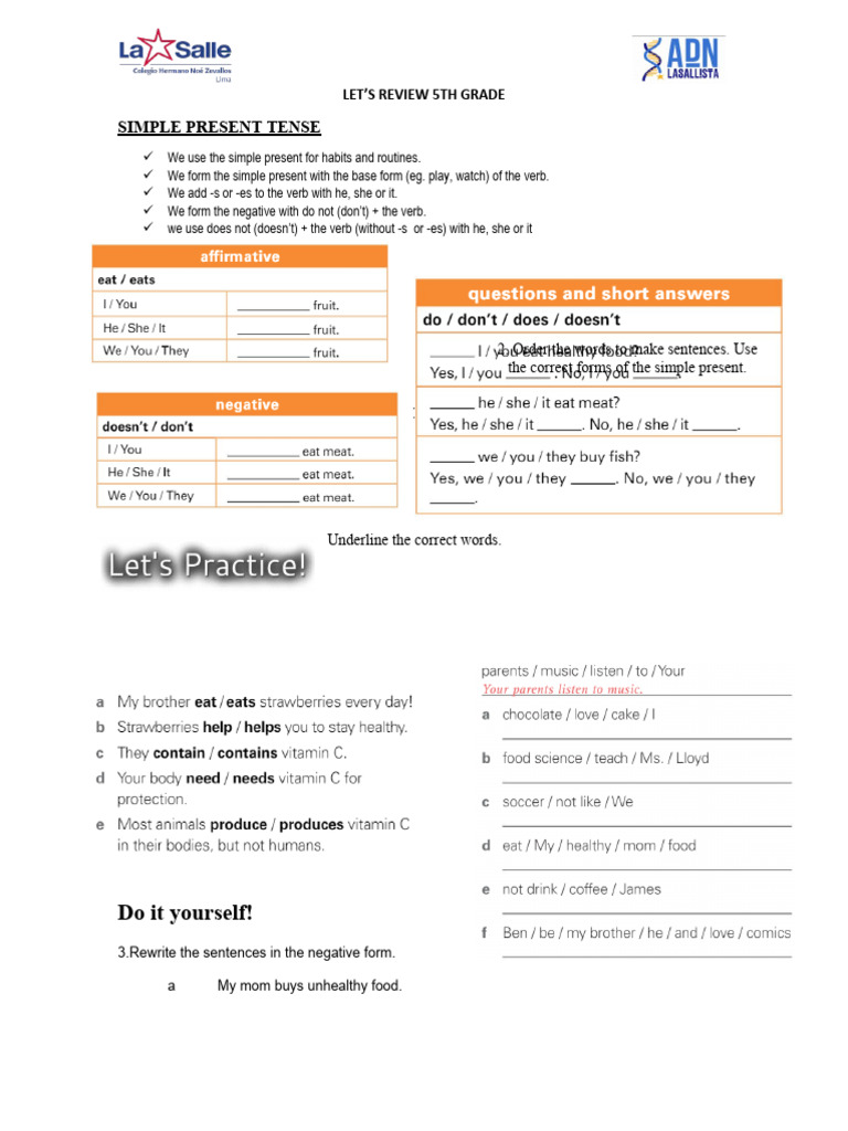 Review Simple Present | Download Free PDF | Cuisine | Foods