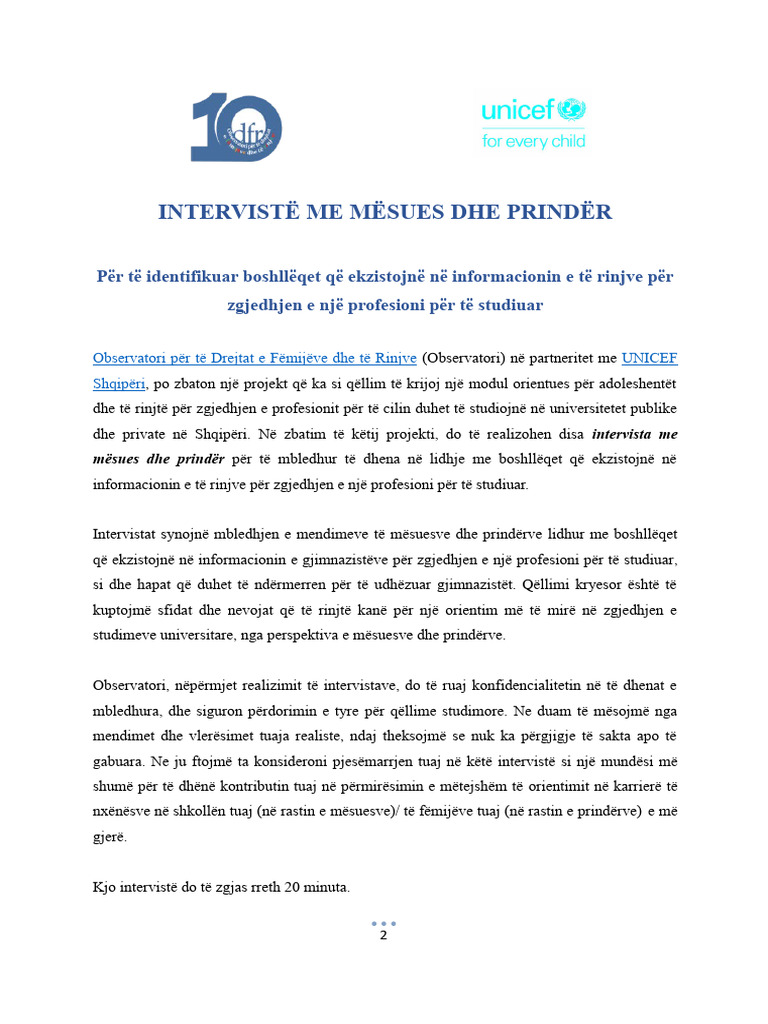 Intervista Me Mesues Dhe Prinder - Pyetjet | PDF