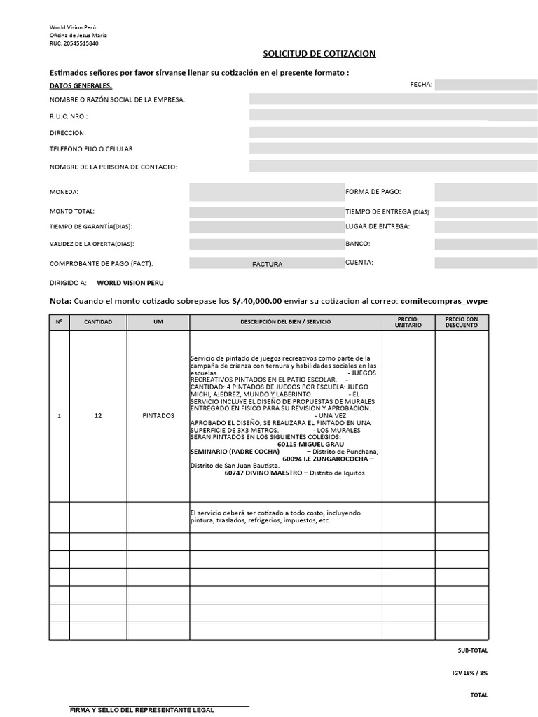 Solicitud de Cotización - Af24 | PDF