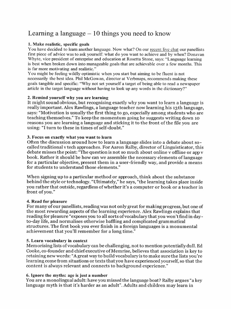 Learning A Language | PDF