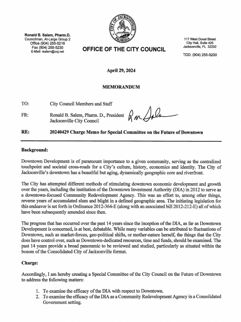 Charge Memo For Special Committee On The Future of Downtown | PDF