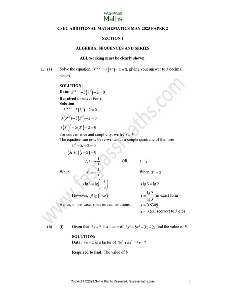Csec - Add - Maths - May June 2023 - Paper - 2 Solutions | PDF