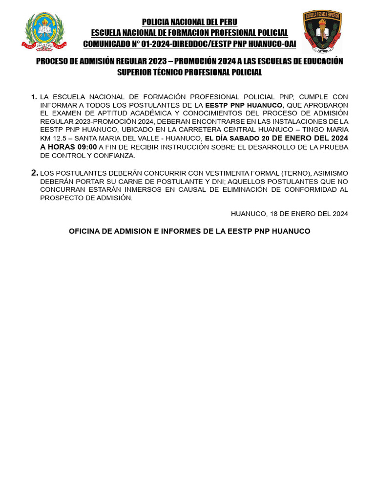 Comunicado 01-Control y Confianza | PDF