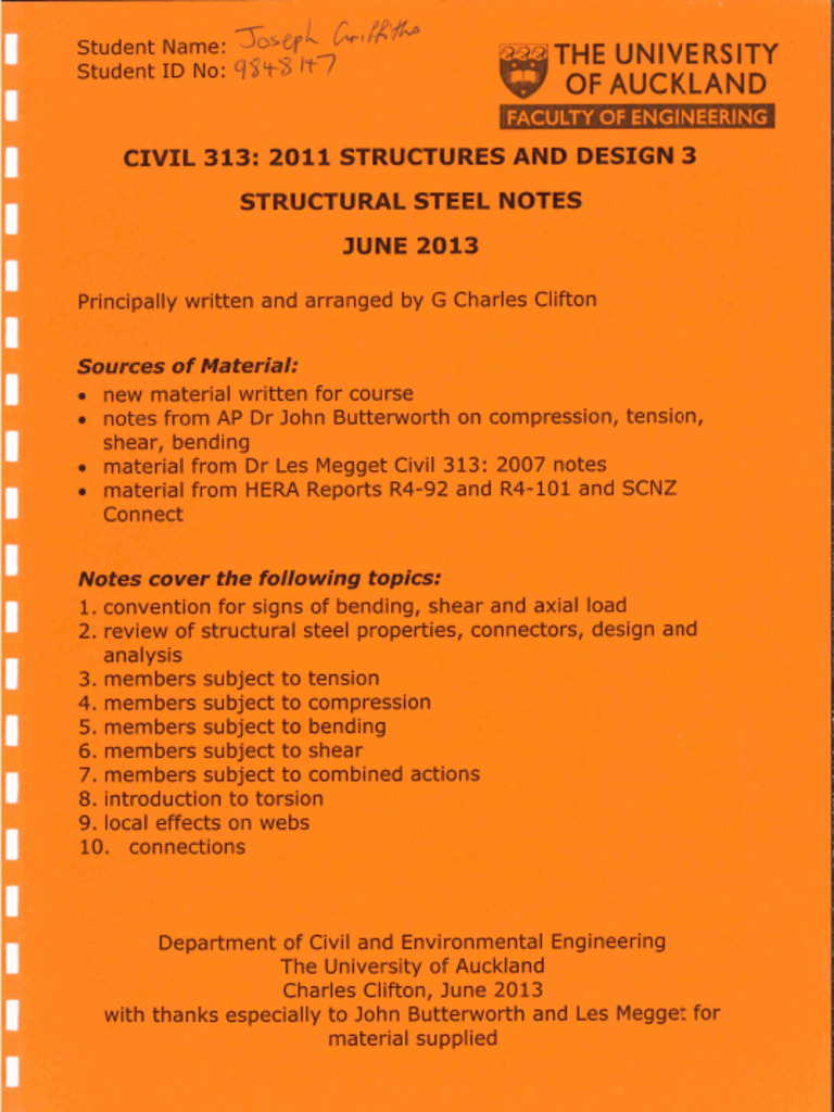 Civil 313 2011 Structures and Design 3 - Steel | PDF