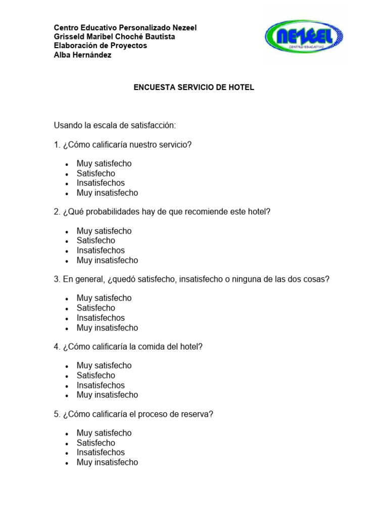 Encuesta de Satisfacción Hotelera | PDF | Crecimiento personal y ...