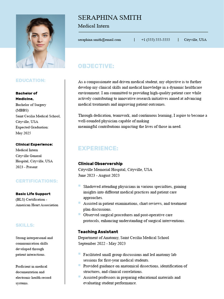 Medical Student CV: Seraphina Smith | PDF | Medicine | Health Care