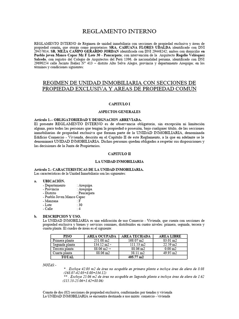 Reglamento Interno Final Abril | PDF | Propiedad | Regulación