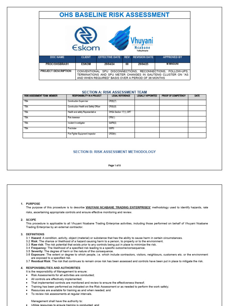 Baseline Ohs Risk Assessment (Bra) | PDF | Risk | Occupational Safety ...
