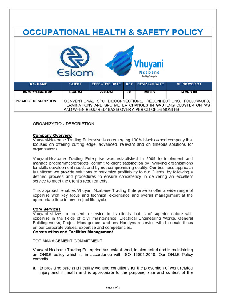 Ohs Policy Signed by Ceo | Download Free PDF | Occupational Safety And Health | Economies