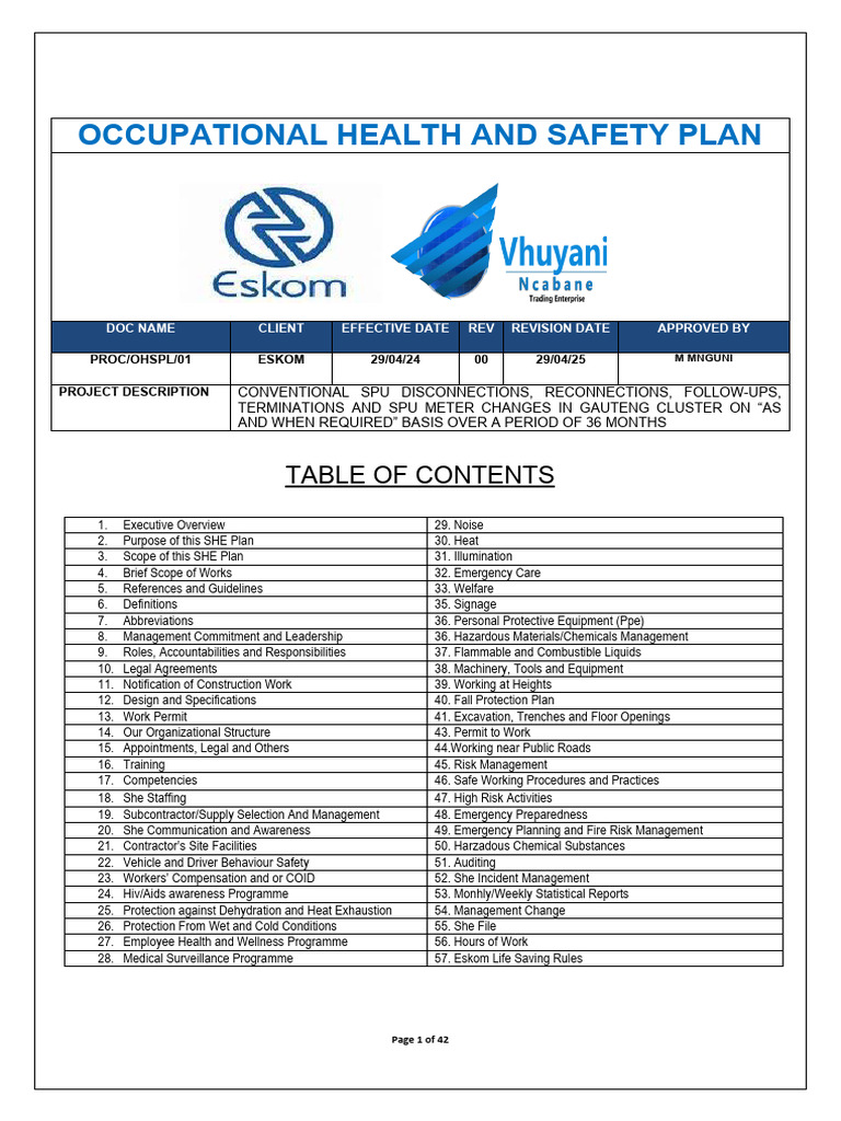 2. OCCUPATIONAL HEALTH AND SAFETY (OHS) PLAN | PDF | Occupational ...