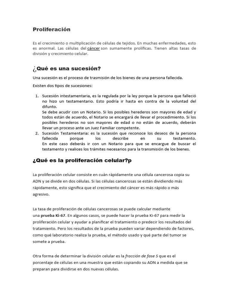 Proliferación celular y sucesiones legales | PDF | Mitosis | Ciclo celular