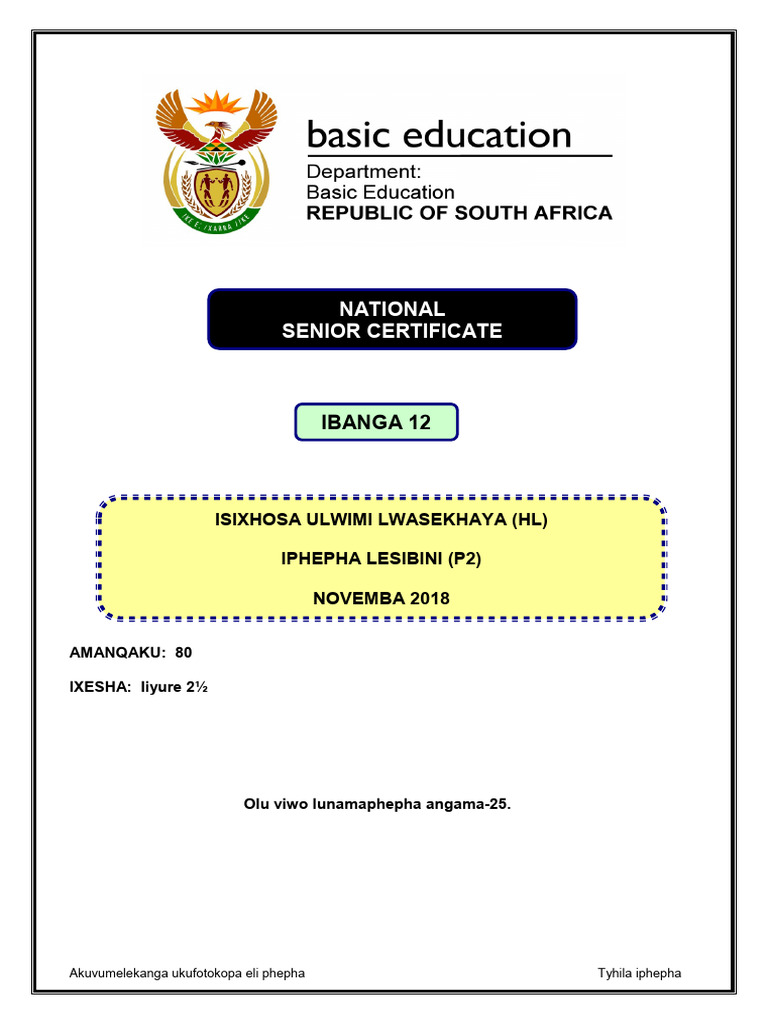 IsiXhosa HL P2 Nov 2018 | PDF | Bantu | South Africa