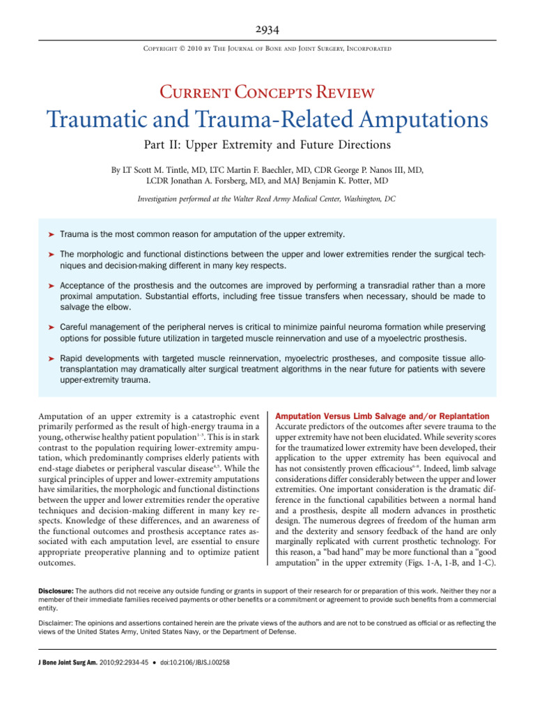 Traumatic and Trauma-Related Amputations | PDF | Prosthesis | Amputation