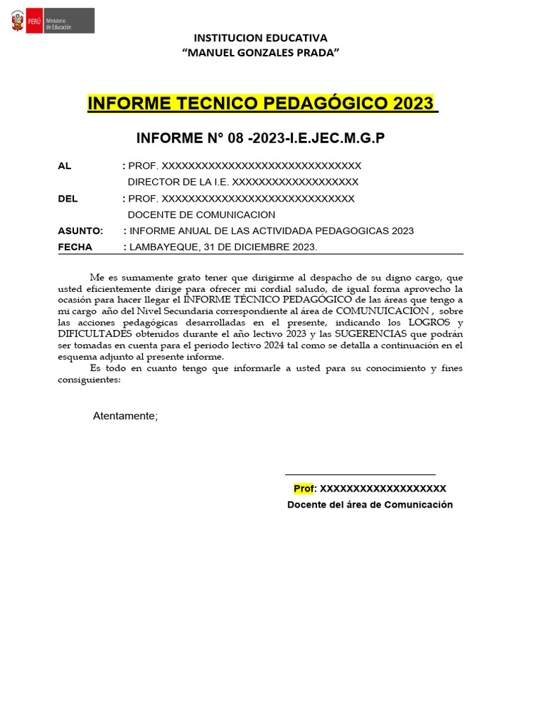 Informe Tecnico Pedagogico Comunicacion | PDF | Evaluación | Aprendizaje