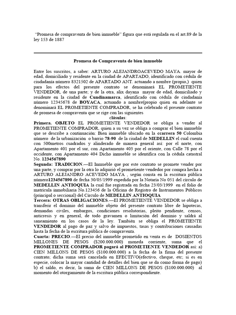 Modelo de Promesa de Compraventa de Bien Inmueble | PDF | Derecho contractual | Ley común