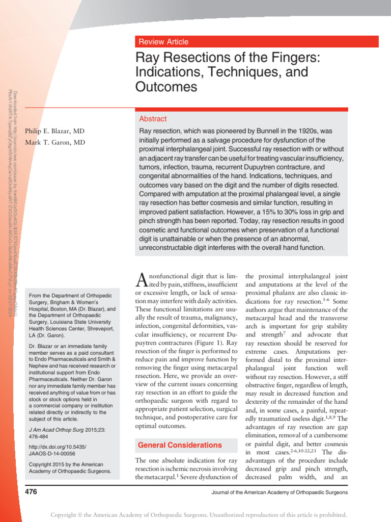 Ray Resections of The Fingers Indications,.3 | PDF | Hand | Finger