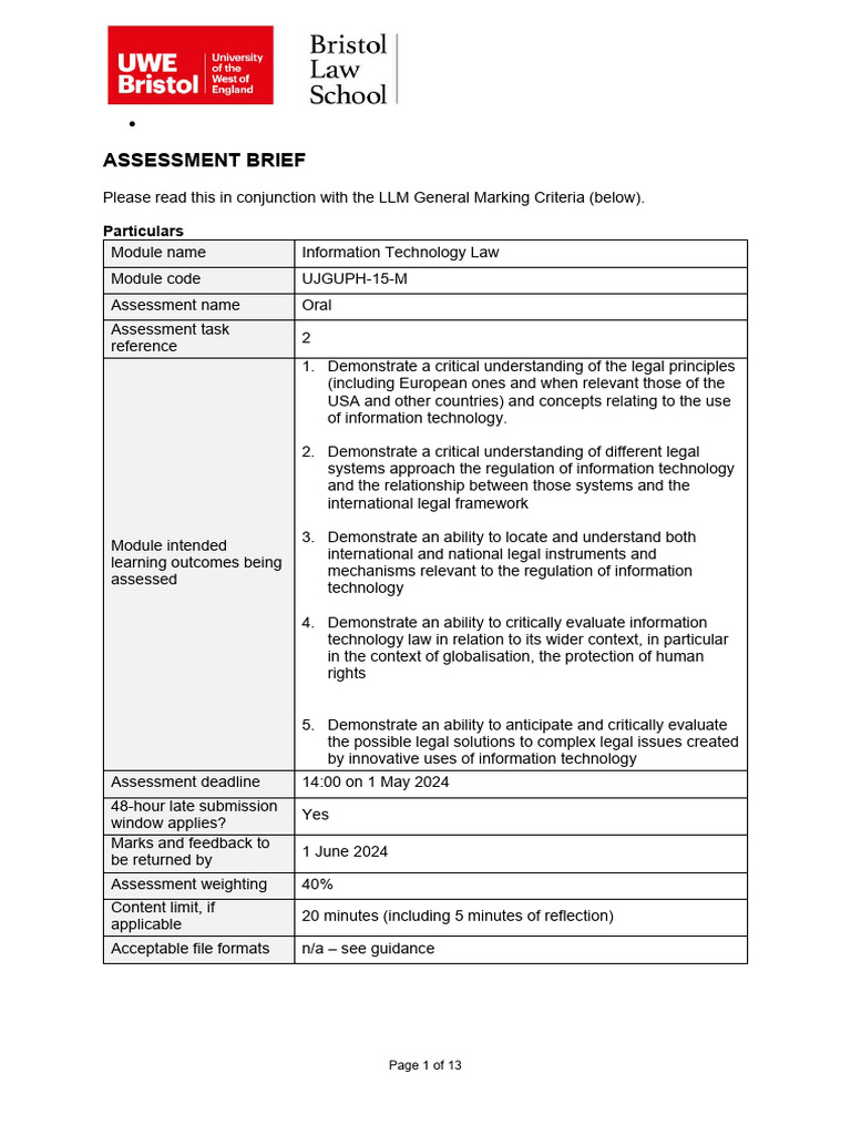 LLM ASSESSMENT BRIEF - Main Sit IT Oral | Download Free PDF | Critical ...