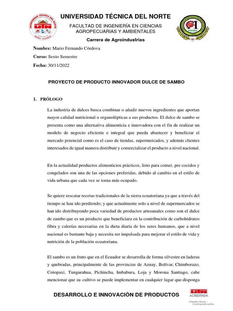 Innovación en Dulce de Sambo Ecuatoriano | PDF | Alimentos | Producto ...
