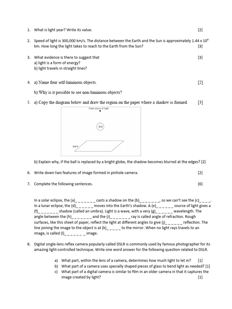 Understanding Light: Concepts and Questions | PDF | Shadow | Camera