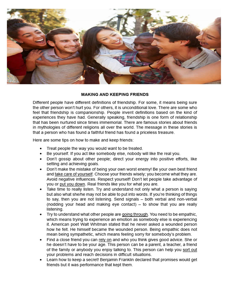 MAKING AND KEEPING FRIENDS | PDF | Empathy | Friendship