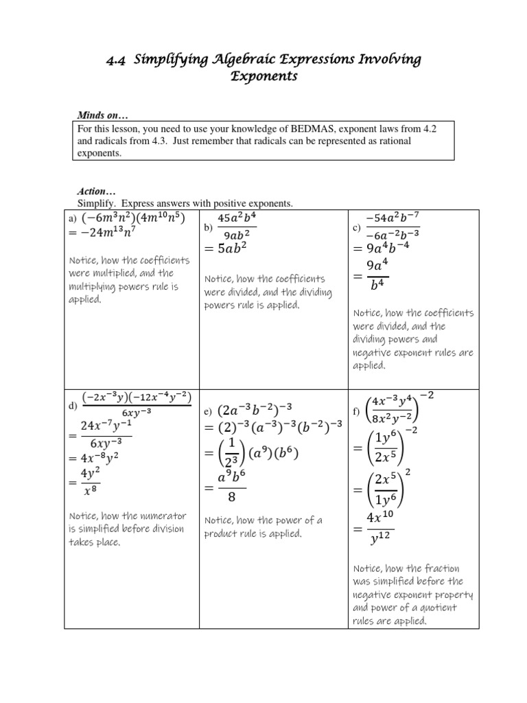 4.4 Simplifying Expressions With Exponents | PDF | Numbers ...