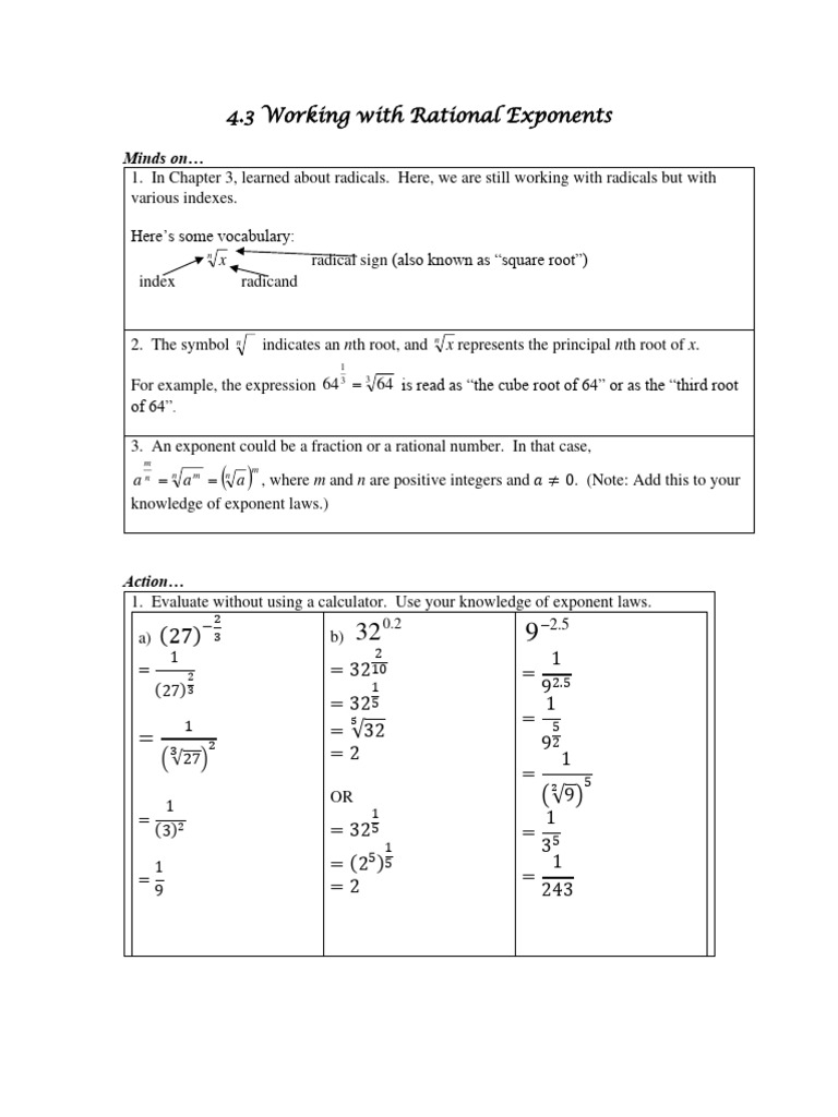 4.3 Working With Rational Exponents | PDF | Exponentiation ...