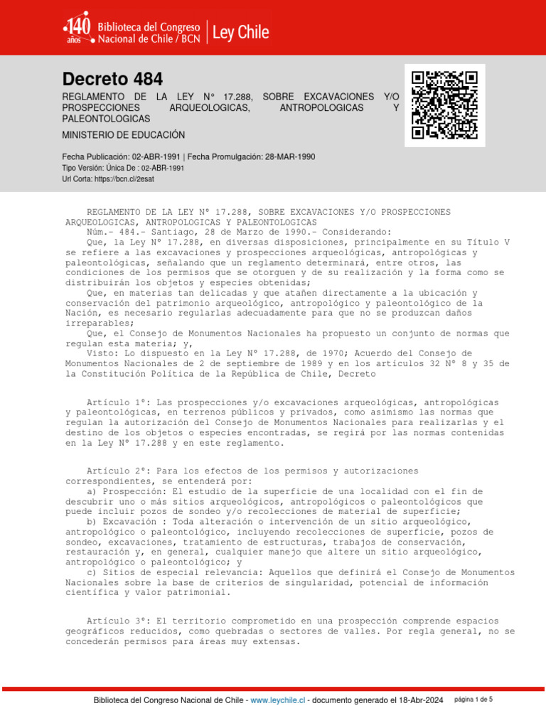 Dto 484 - 02 Abr 1991 | PDF | Arqueología | Museo