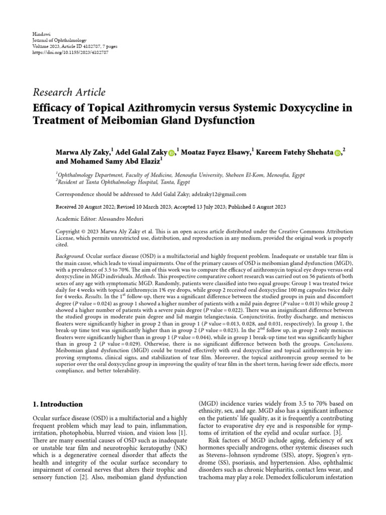 Efficacy of Topical Azithromycin Versus Systemic Doxycycline in | PDF ...