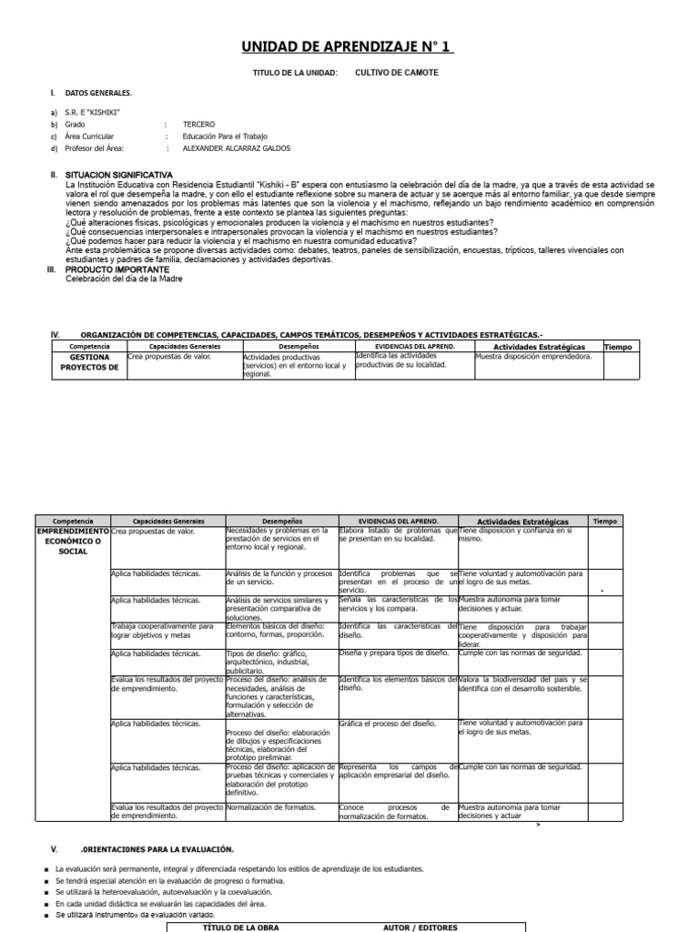 Unidad Tercer Grado Ept | PDF | Diseño | Evaluación