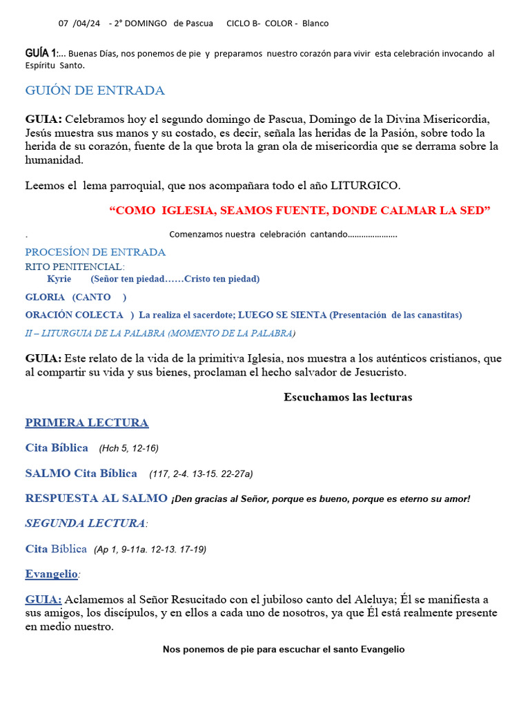 GUION de La MISA 2024 | PDF | eucaristía | Adoración Cristiana Y Liturgia