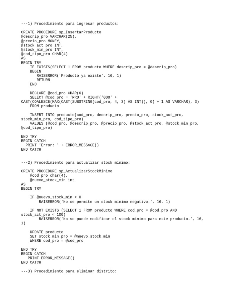 Procedimientos y Funciones SQL | PDF | Programación de computadoras