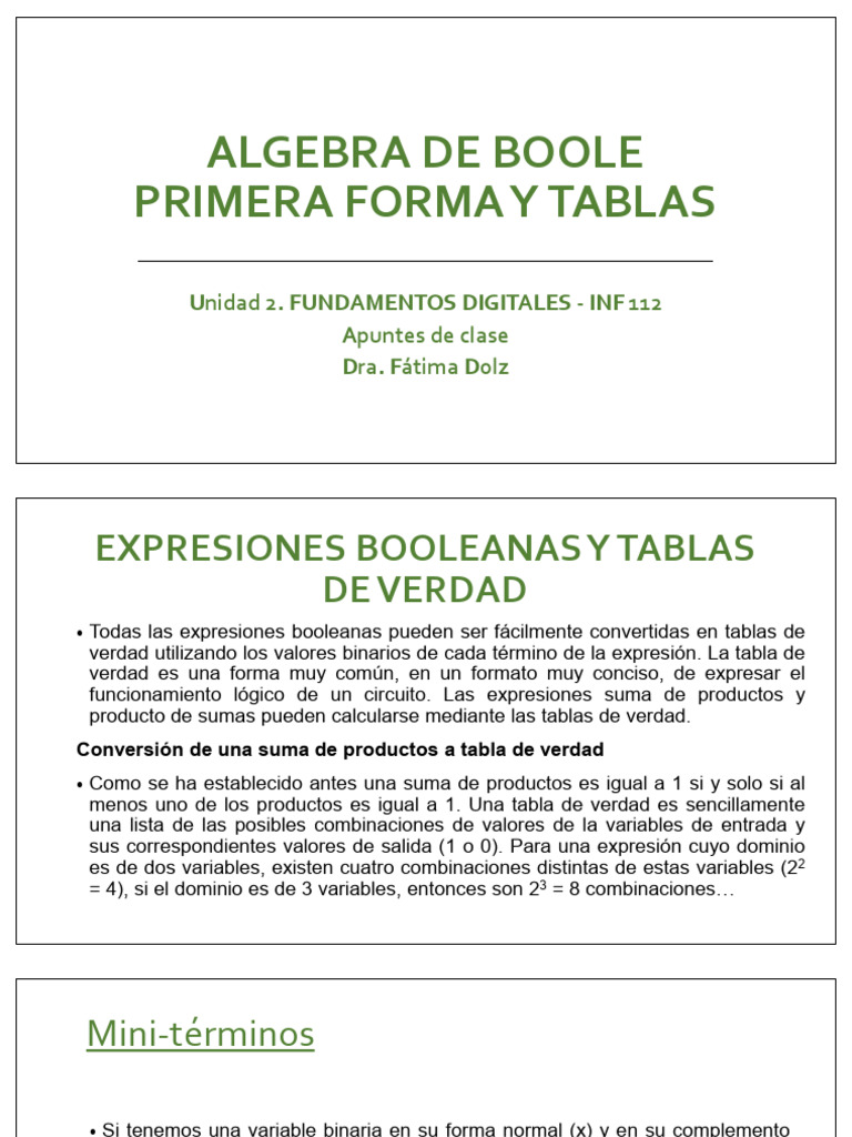 08 Expresiones y Tablas F1-F2 | PDF | Álgebra de Boole | Enseñanza de ...