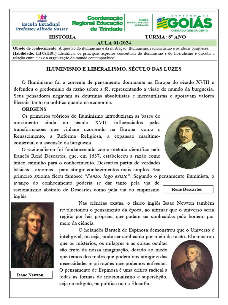 Bloco 01 - 8º Ano - História Ok | PDF | Iluminismo | Liberalismo