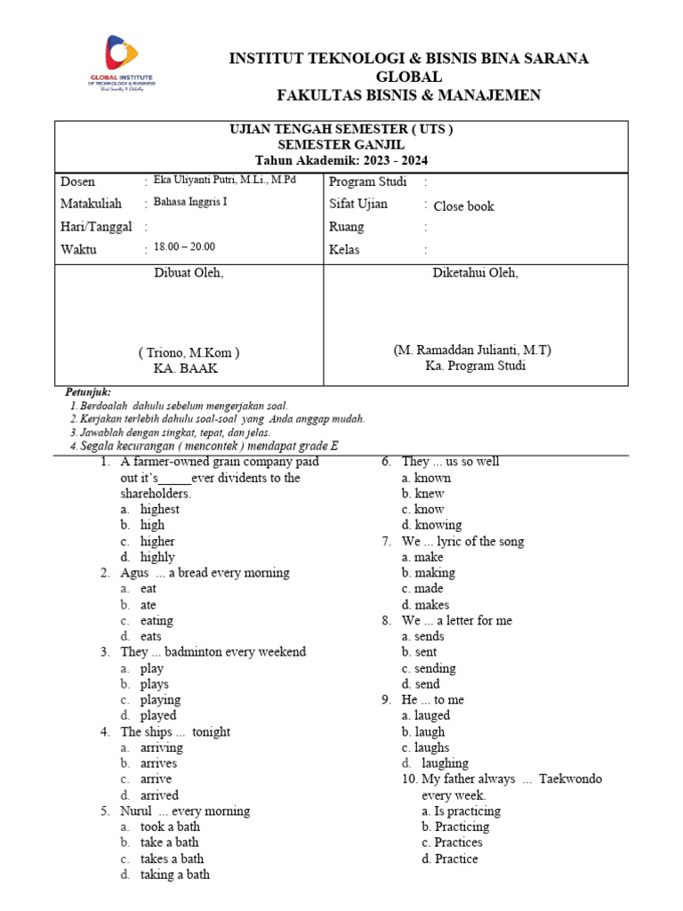 Uts Toeic 1 Ti 2 | PDF