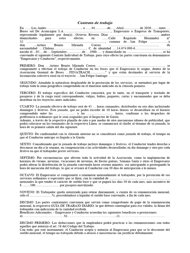 Avance Contrato Ejer.2 | PDF | Tiempo de trabajo | Salario